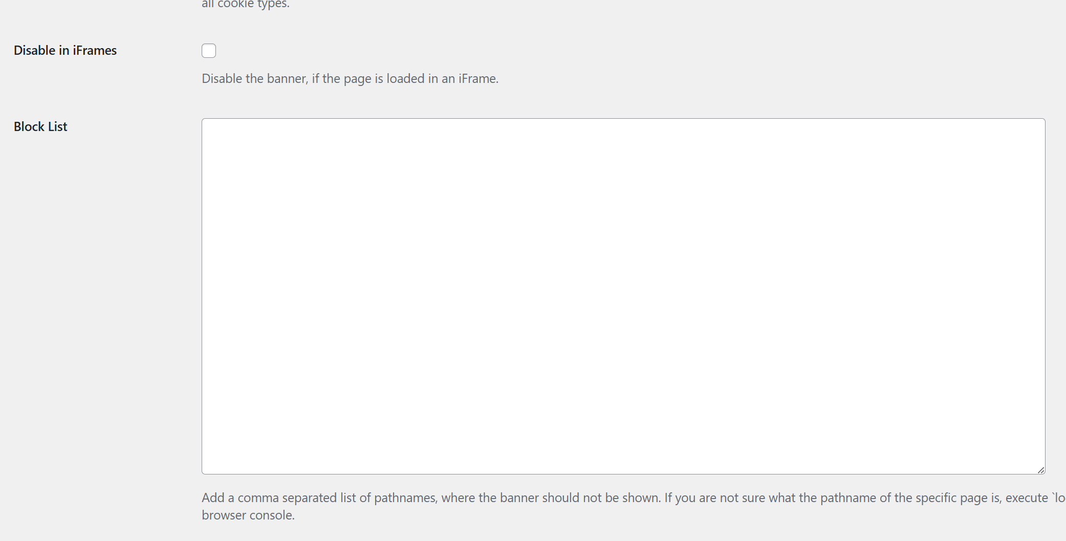 Hide or block cookie banner on some pages - Beautiful Cookie Banner