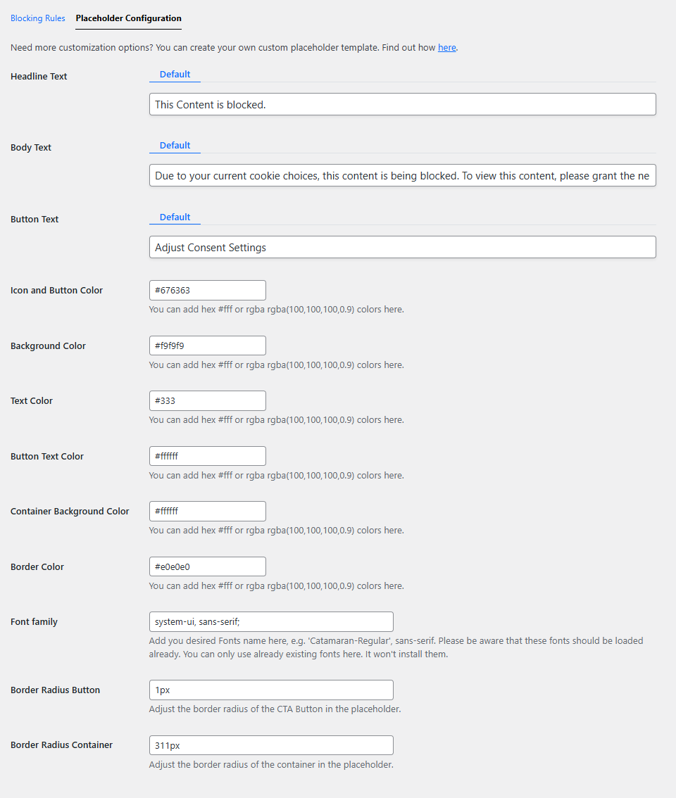 Block Placeholder Custom Template - Beautiful Cookie Banner